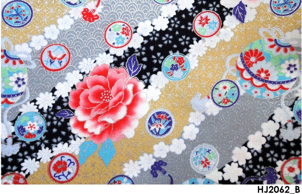 HJ2062 Colorful silver Japanese pattern peony botan flower mari cotton ...